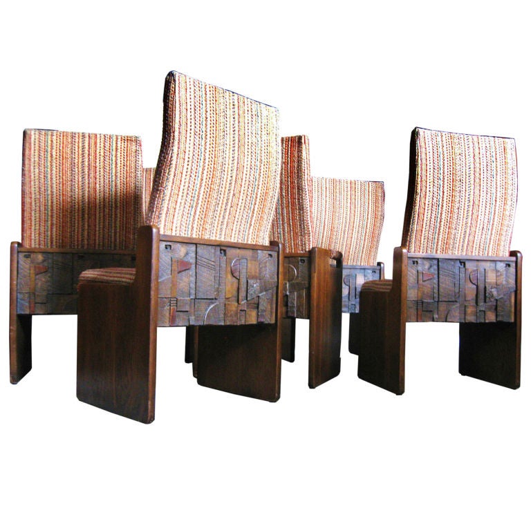 Set of 6 Lane Cubist inspired Dining Chairs: 4 sides 2 armchairs at 1stDibs