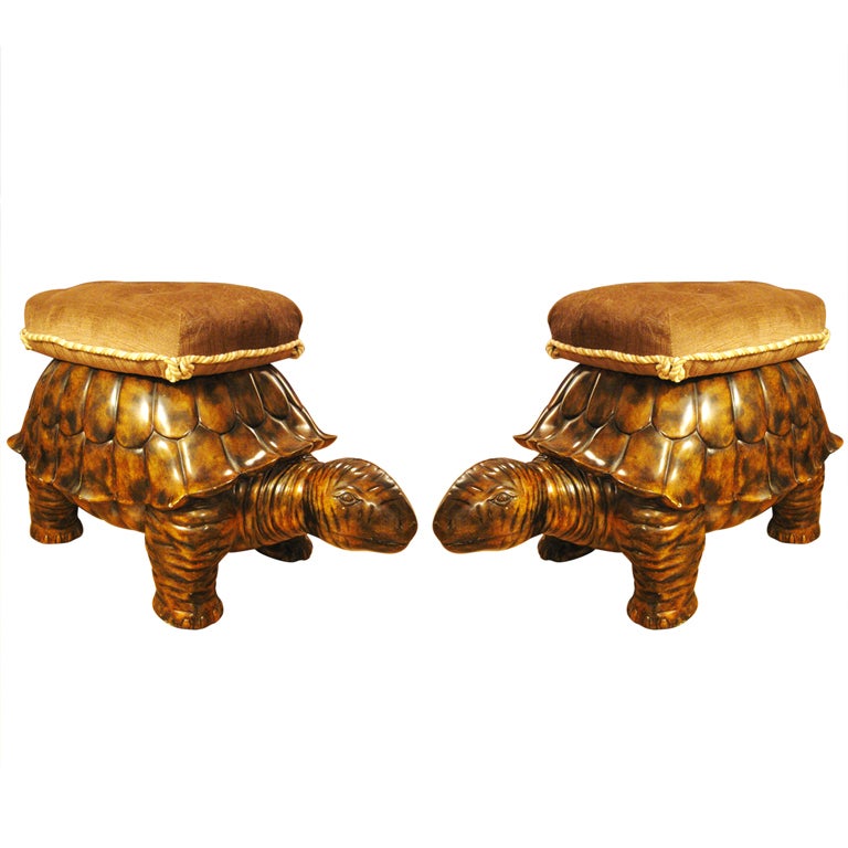 Exceptional Pair of Tortoise Pouf / Stools at 1stDibs