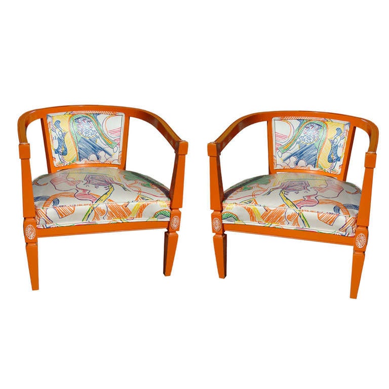 Pairs of Orange Vintage Chairs at 1stDibs
