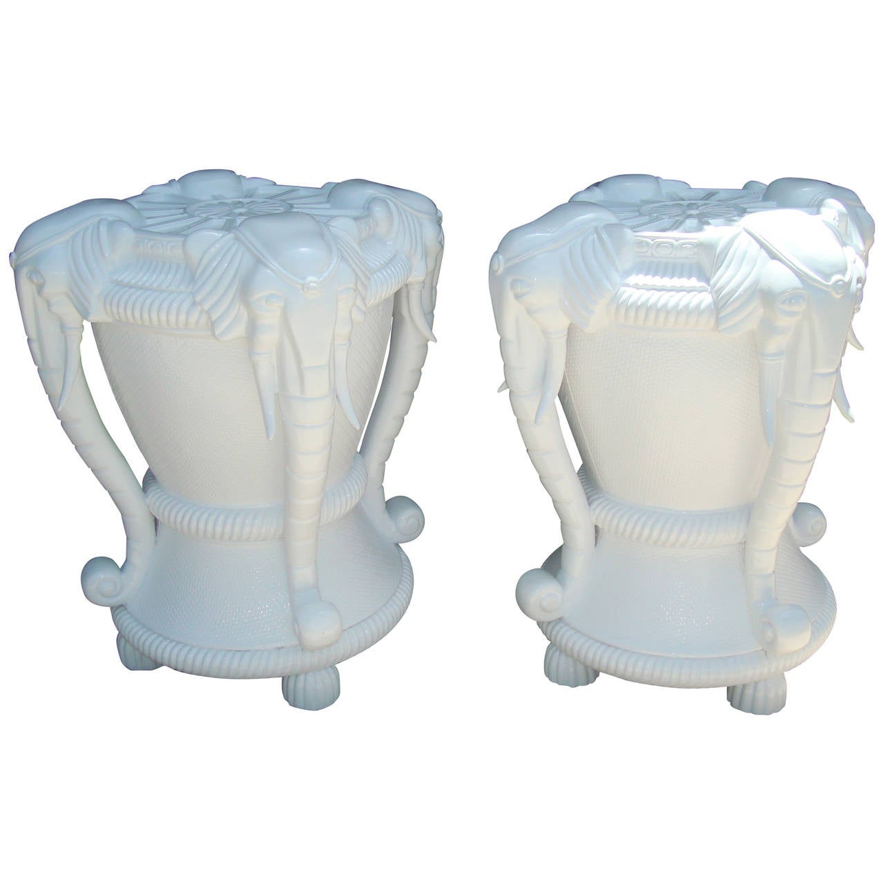 Pair of Lacquered Elephant Pedestal Tables For Sale at 1stDibs