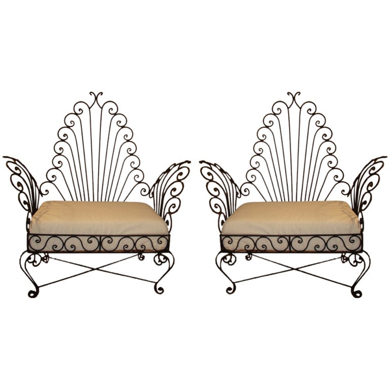 Pair of Vintage Wrought Iron Chairs at 1stDibs