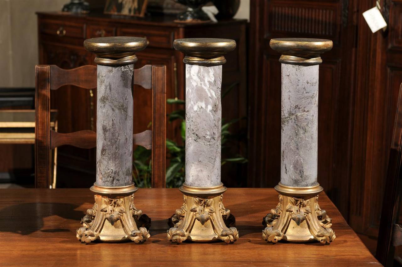 Three 19th Century Marble Columns on Bronze Dore Bases at 1stDibs