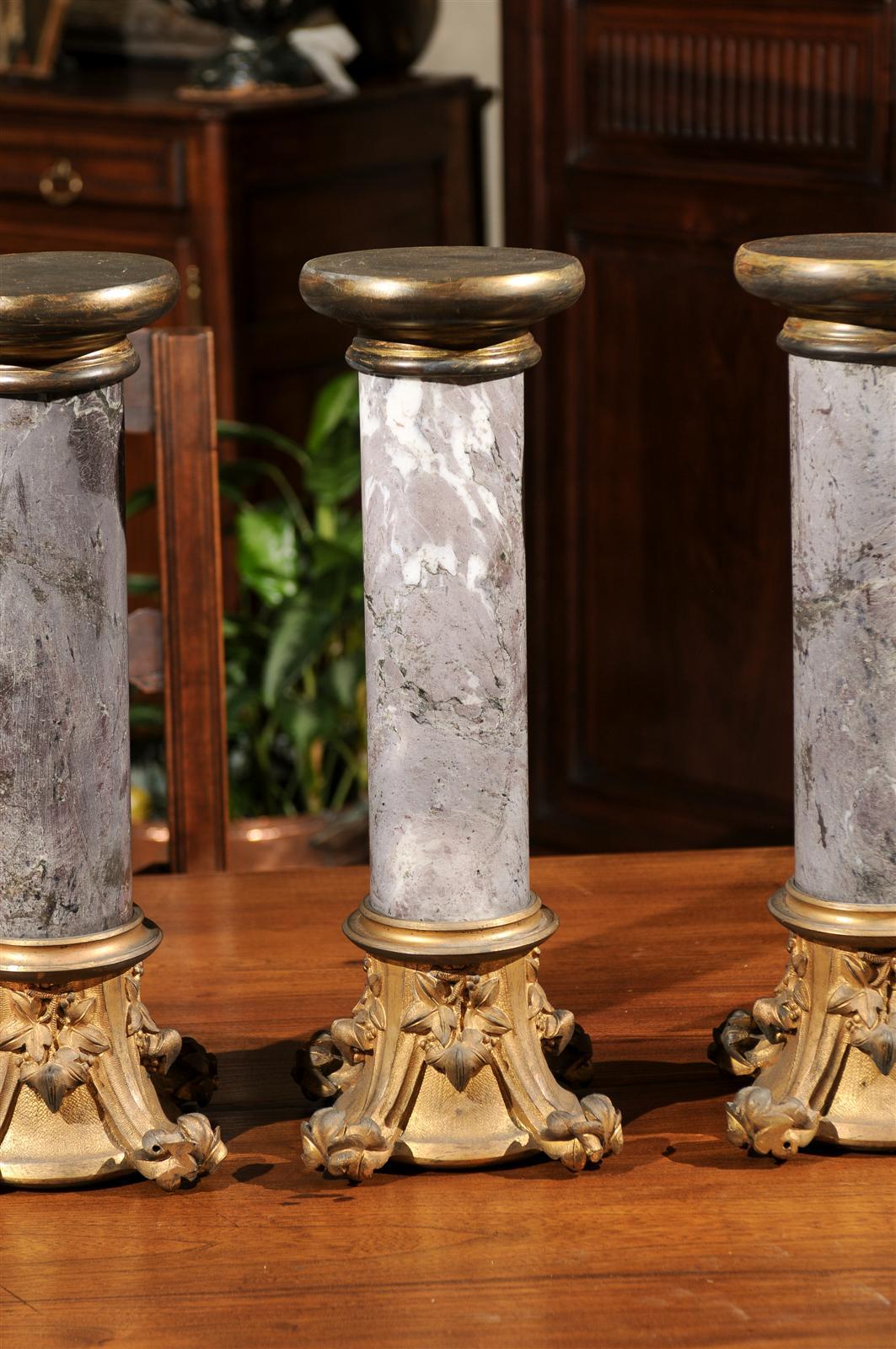 Three 19th Century Marble Columns on Bronze Dore Bases at 1stDibs