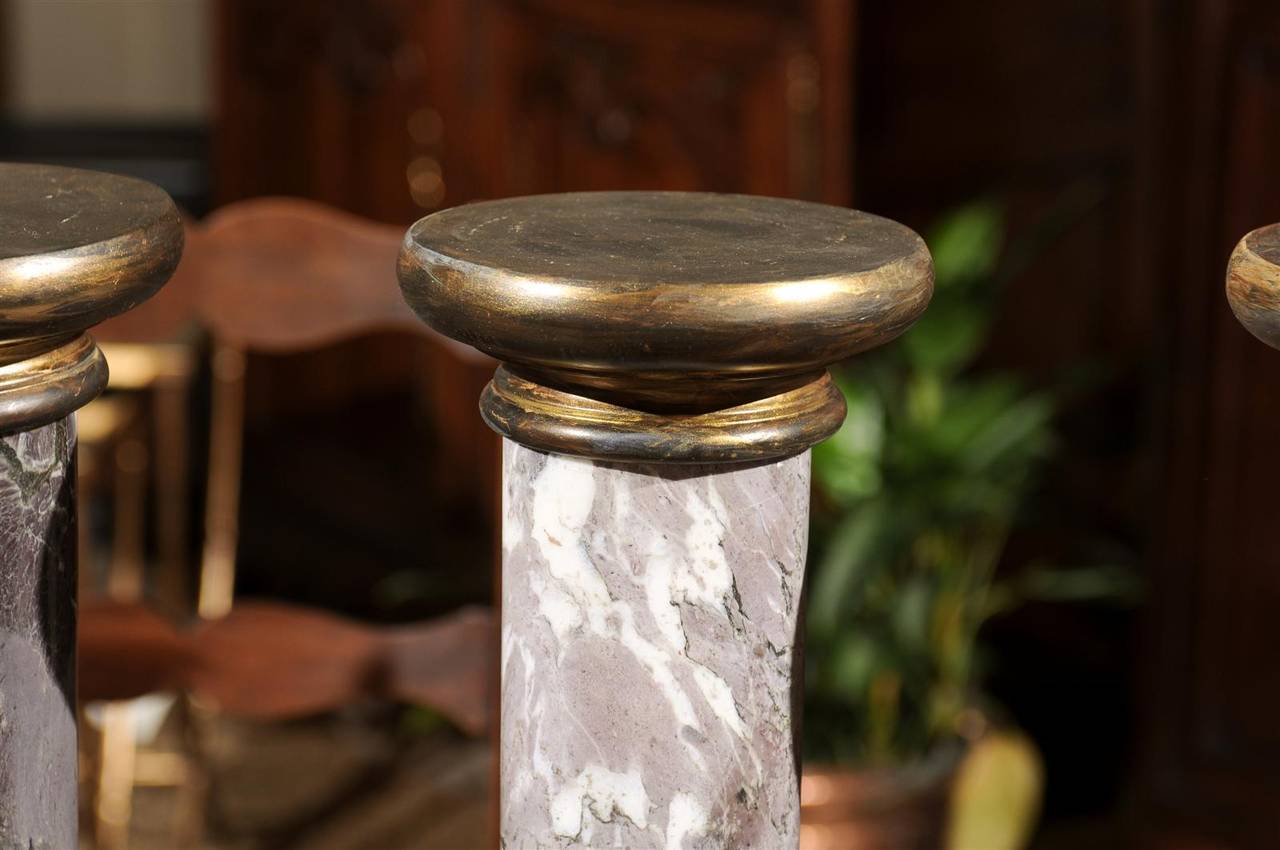Three 19th Century Marble Columns on Bronze Dore Bases at 1stDibs