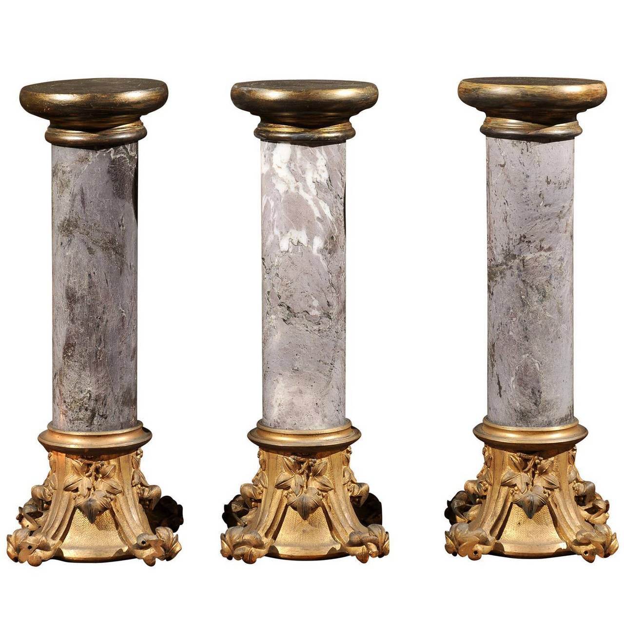 Three 19th Century Marble Columns on Bronze Dore Bases at 1stDibs