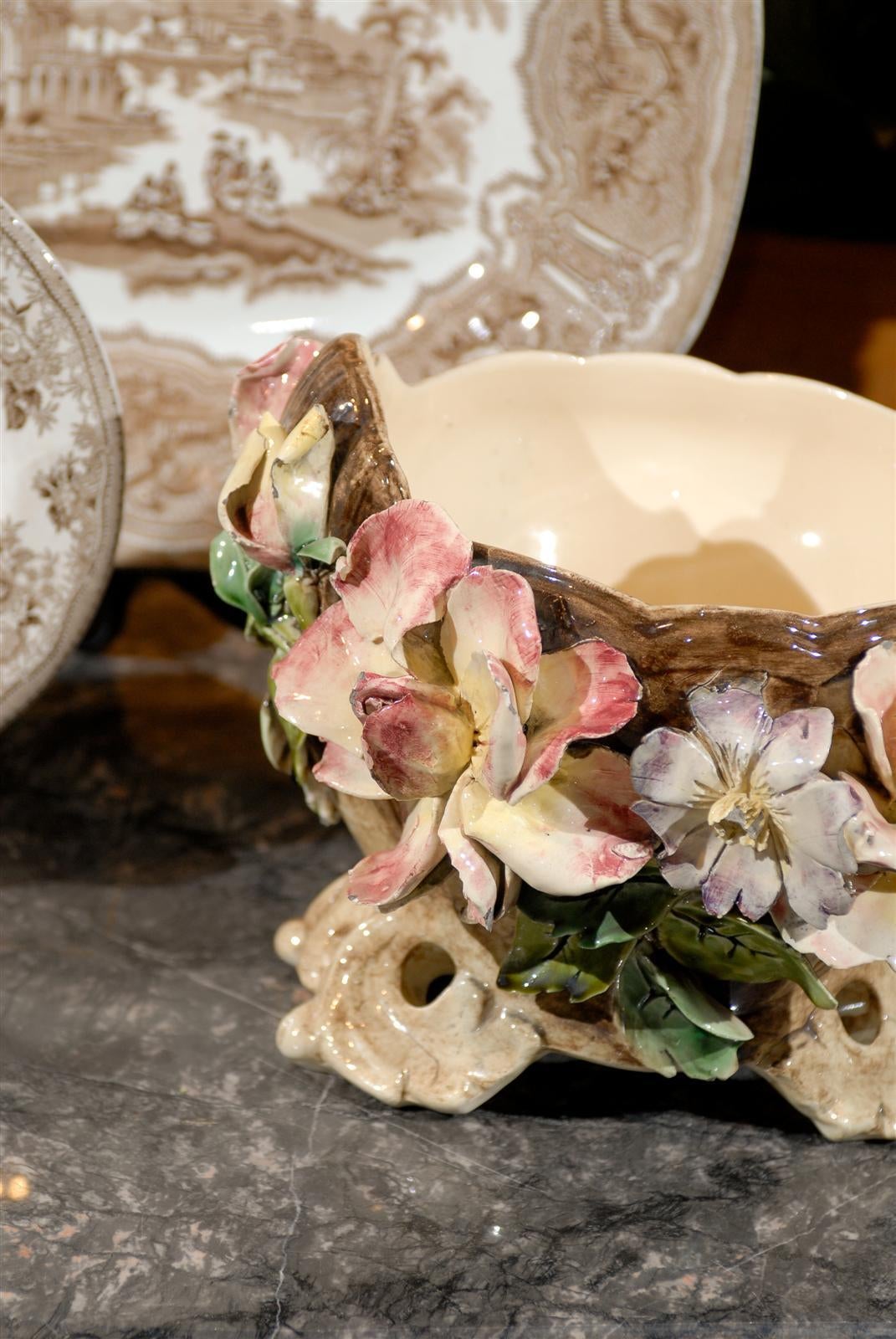 Vintage French Majolica Cachepot with Flowers, Circa 1920 For Sale at ...
