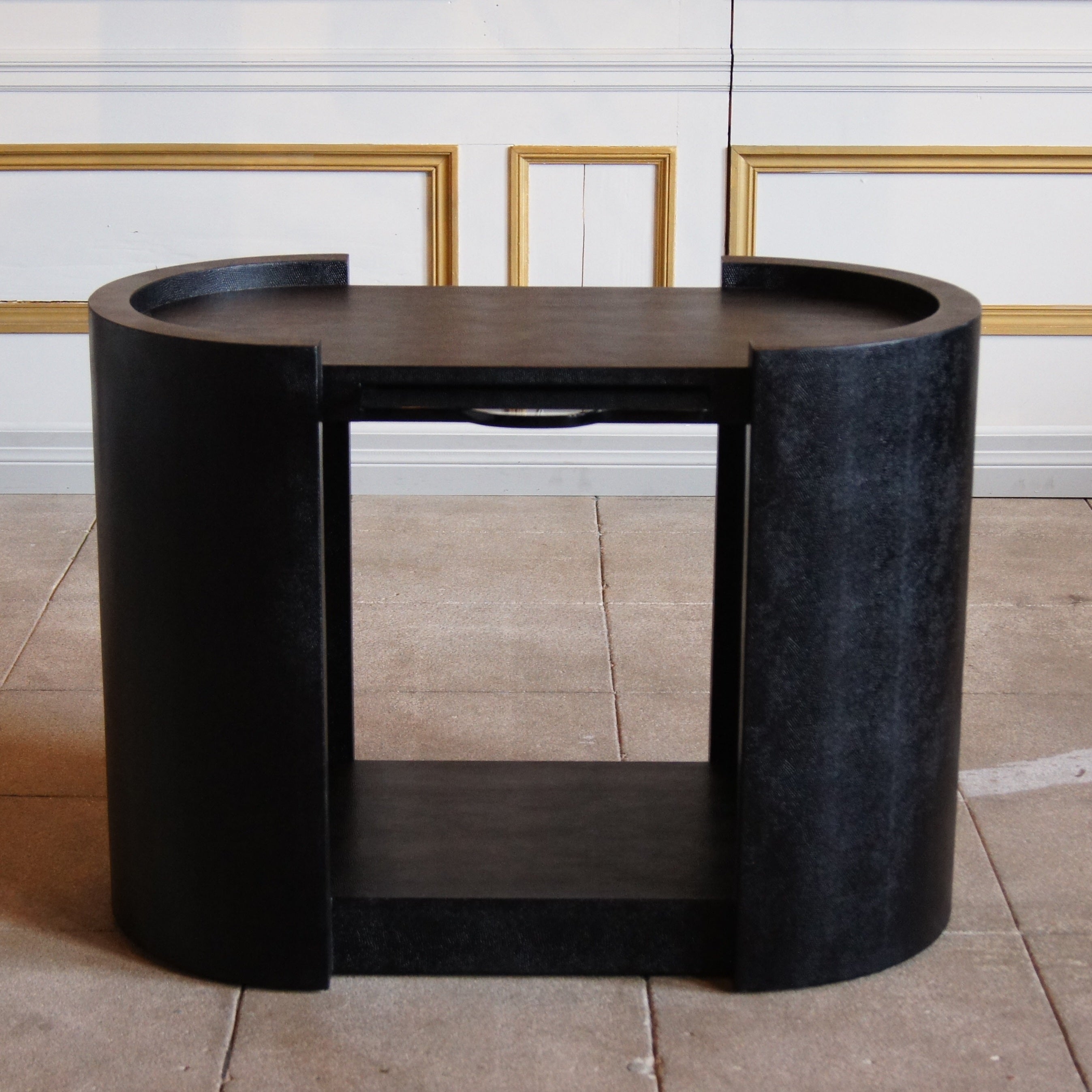 Snake Embossed Leather and Glass Side Table by Karl Springer, Signed at ...