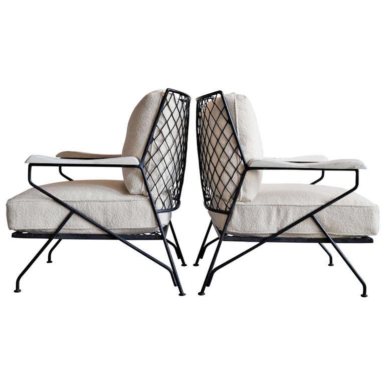 Pair of Iron Armchairs with Wood Arm Rests, USA, Circa 1950 at 1stDibs