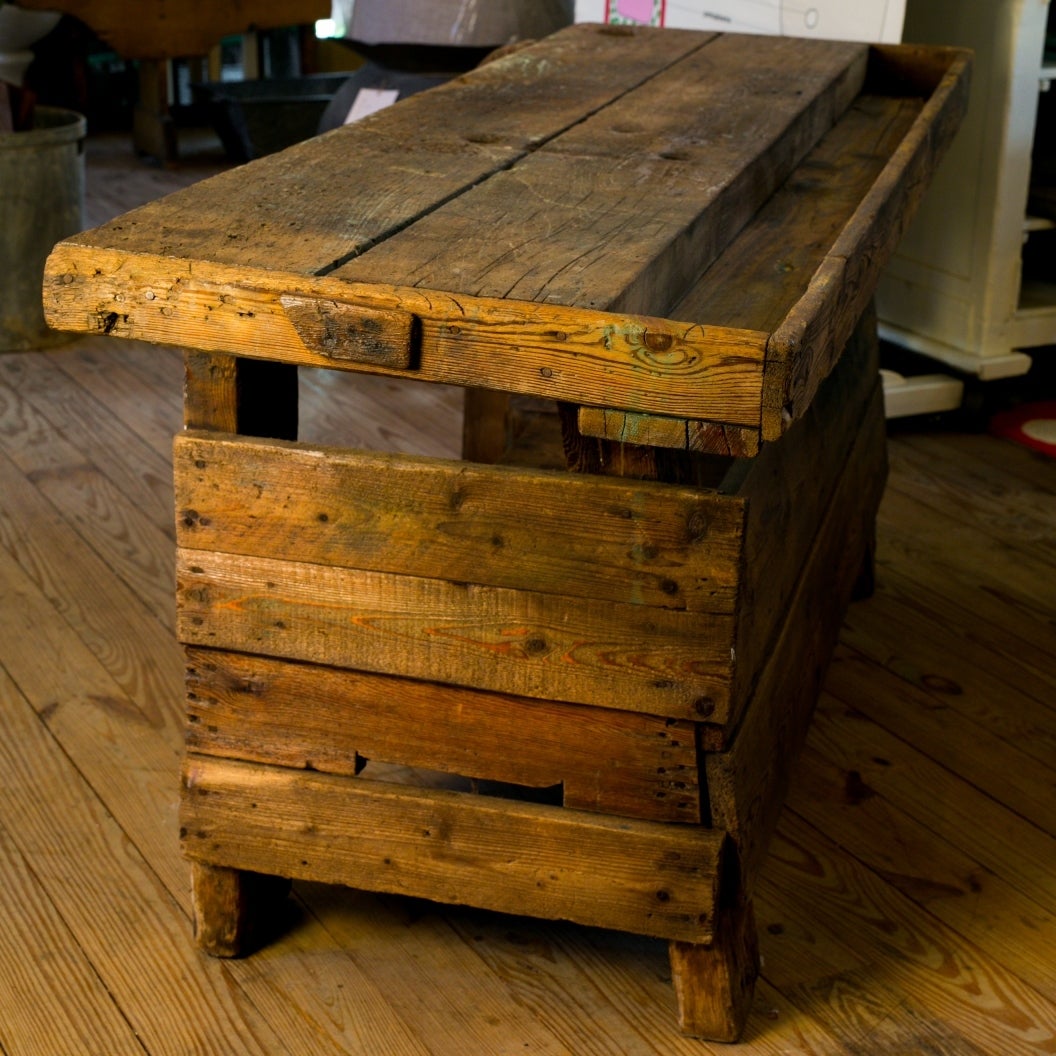 Antique Belgian Pine and Hardwood Workbench at 1stDibs