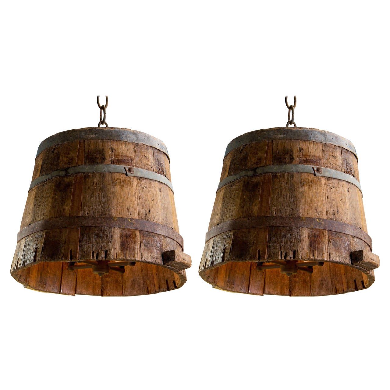 Pair of Rustic Antique Barrel Pendants at 1stDibs
