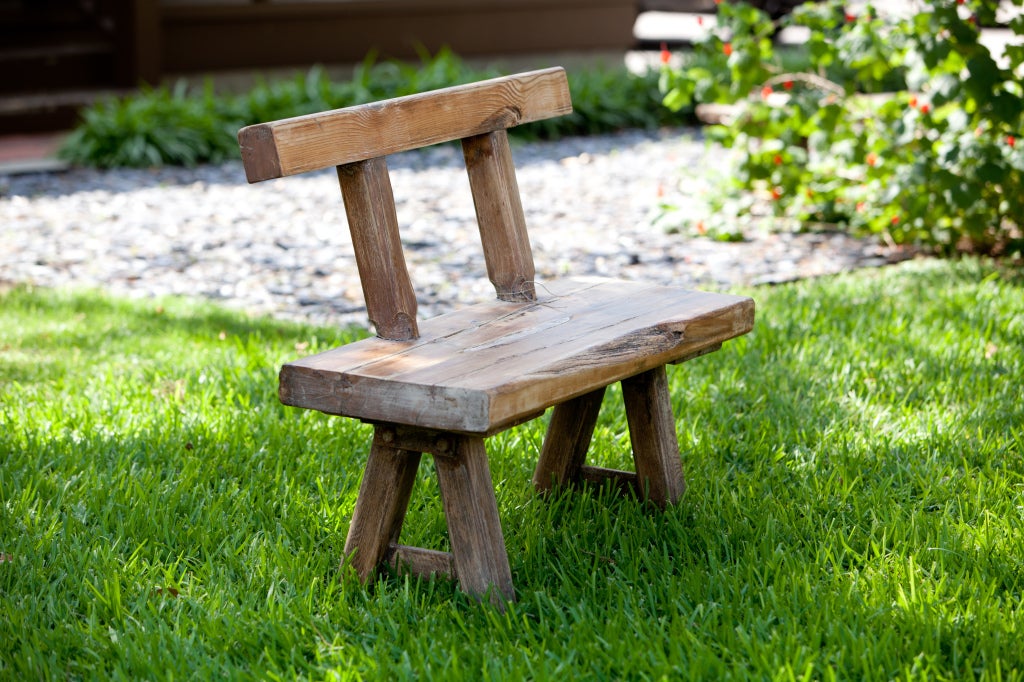Primitive Antique Rustic Oak Bench with Backrest from Belgium, circa ...