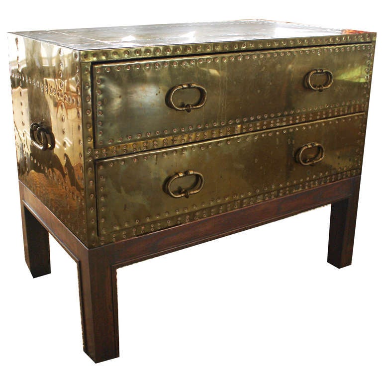 Brass Studded Chest On Ash Base at 1stDibs