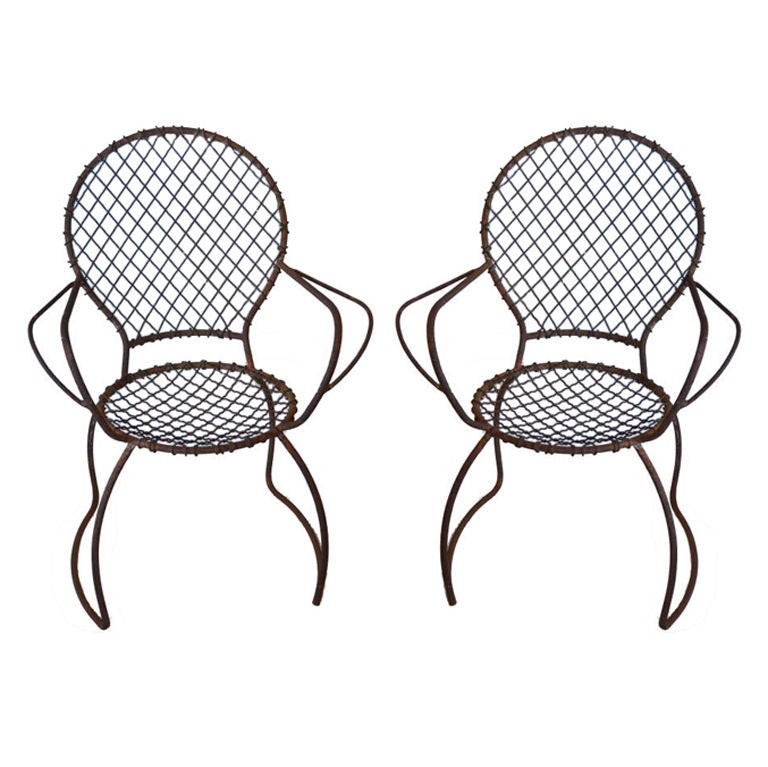 Pair of wire garden chairs at 1stDibs