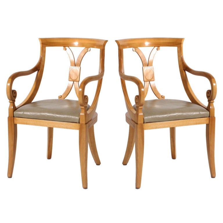 Pair of beech chairs with original leather at 1stDibs