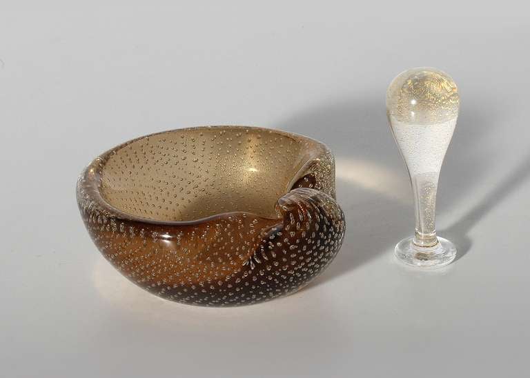Gold Murano Mortar and Pestle with Bubble Inclusions, c. 1950 at 1stDibs