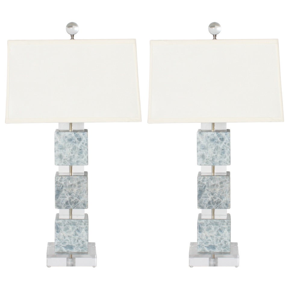 Blue Calcite Stacked Lamp with Lucite at 1stDibs