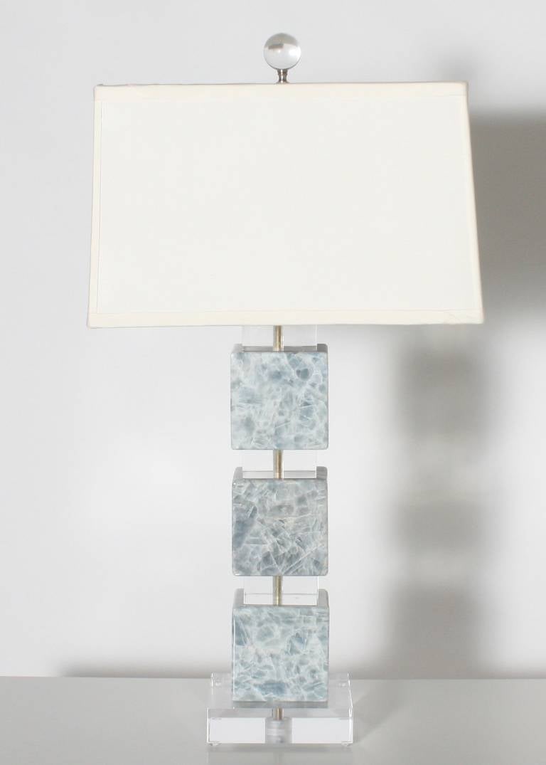 Blue Calcite Stacked Lamp with Lucite at 1stDibs