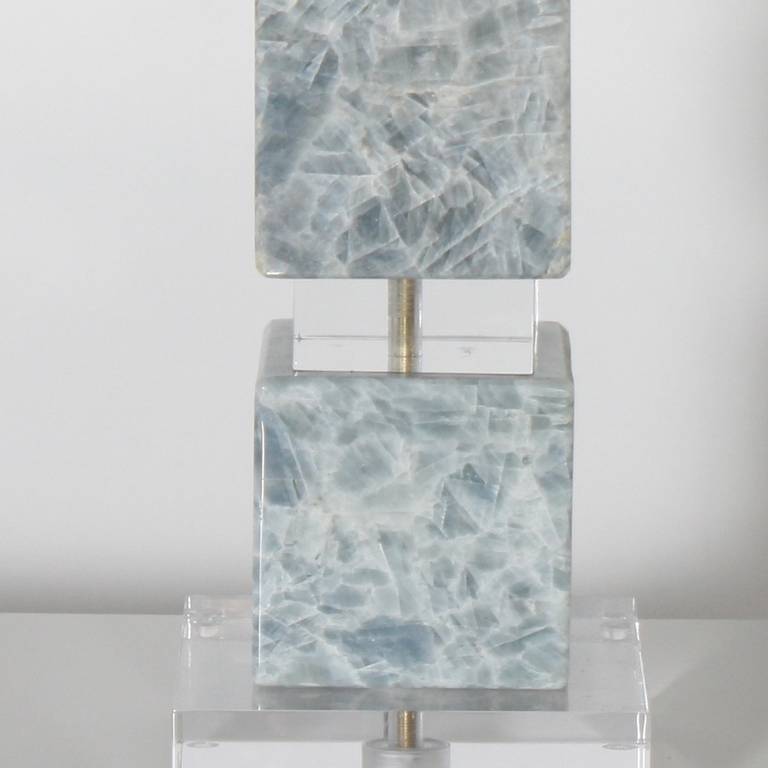 Blue Calcite Stacked Lamp with Lucite at 1stDibs