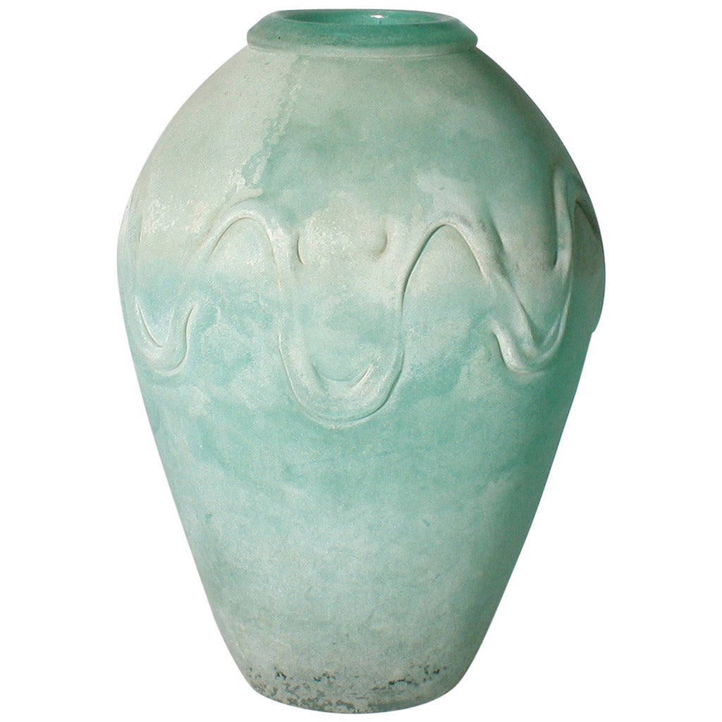 Large Seguso Corroso Pale Green Vase with Original Seguso Label, circa ...