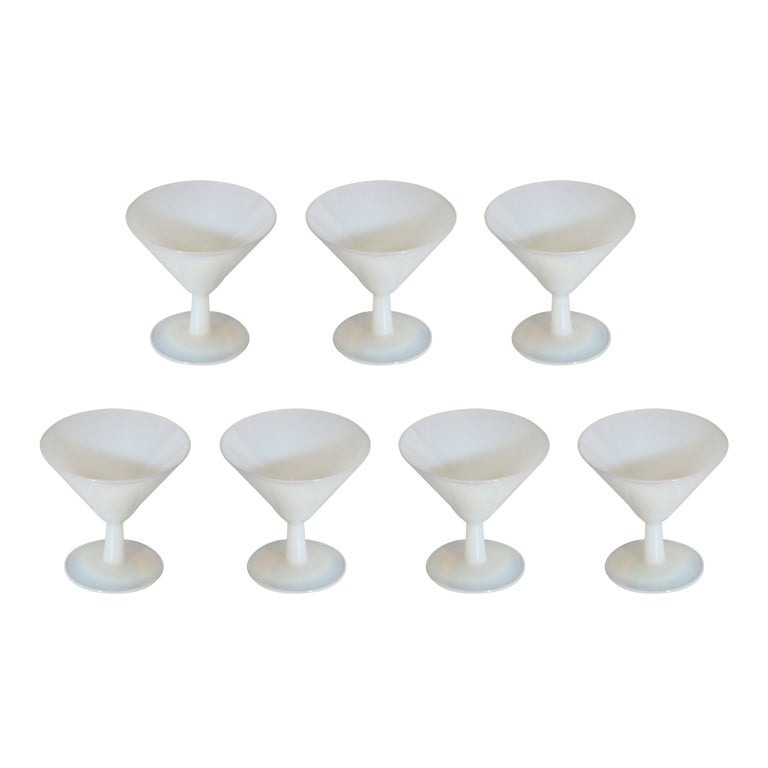 Set of 7 French white moonstone Opaline martini glasses, c. 1940 at 1stDibs