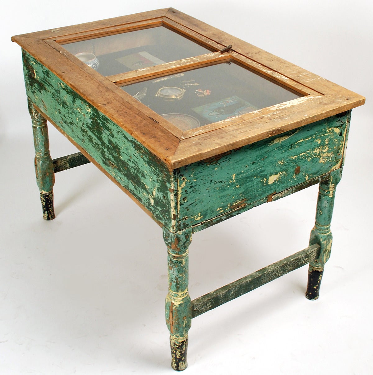 Antique Mexican Glass Top Display Table at 1stDibs