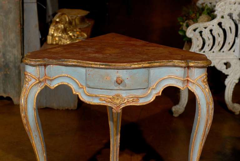 Painted Blue Corner Table with Cabriole Legs at 1stDibs