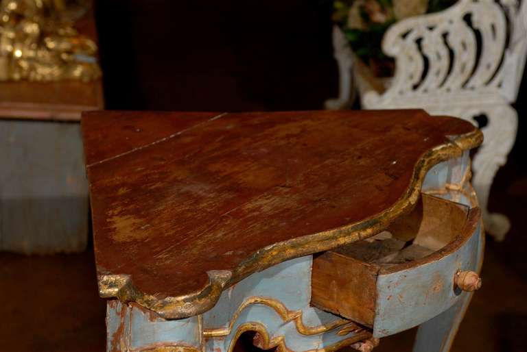 Painted Blue Corner Table with Cabriole Legs at 1stDibs