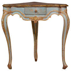 Painted Blue Corner Table with Cabriole Legs at 1stDibs