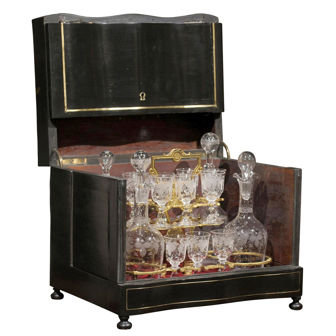 French Tantalus Set with Brass Inlay For Sale at 1stDibs