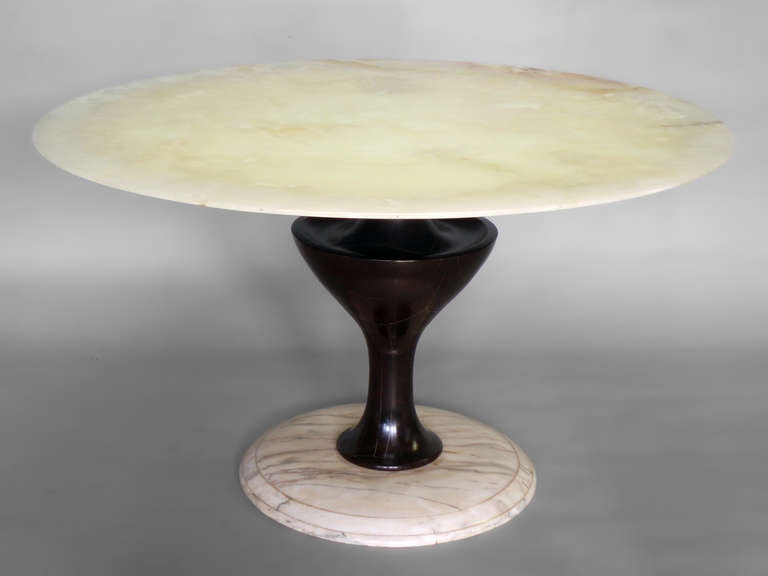 Gio Ponti Style Amazing Alabaster Top on Turned Wood Base Dining Table ...