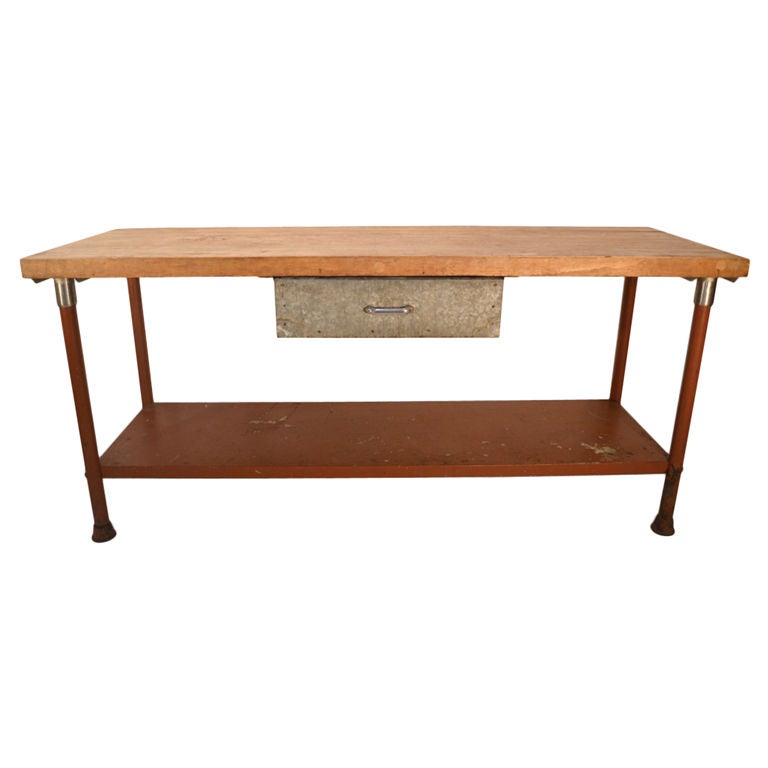 Long Industrial Kitchen Work Station Butcher Block at 1stDibs