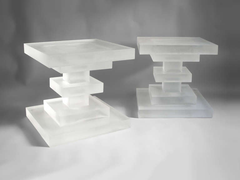 Pair of Acrylic Concentric Square Art Deco Styled Side Tables at 1stDibs