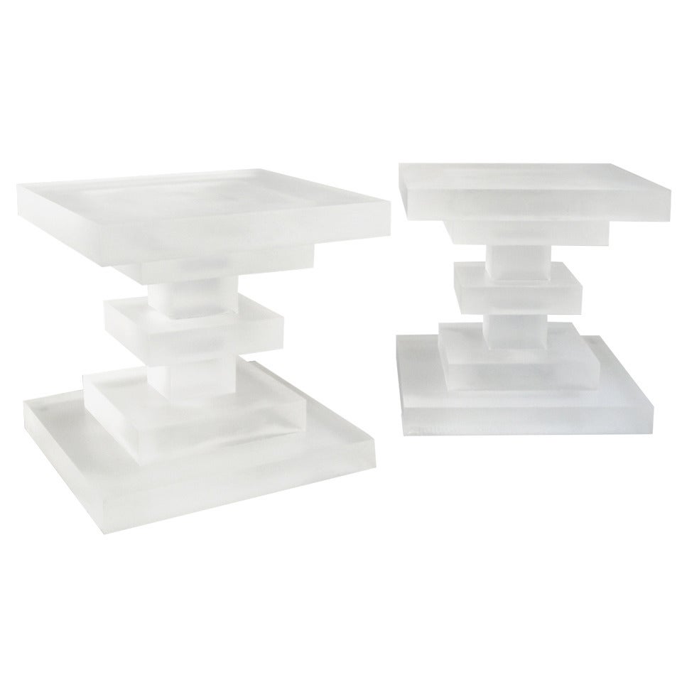 Pair of Acrylic Concentric Square Art Deco Styled Side Tables at 1stDibs