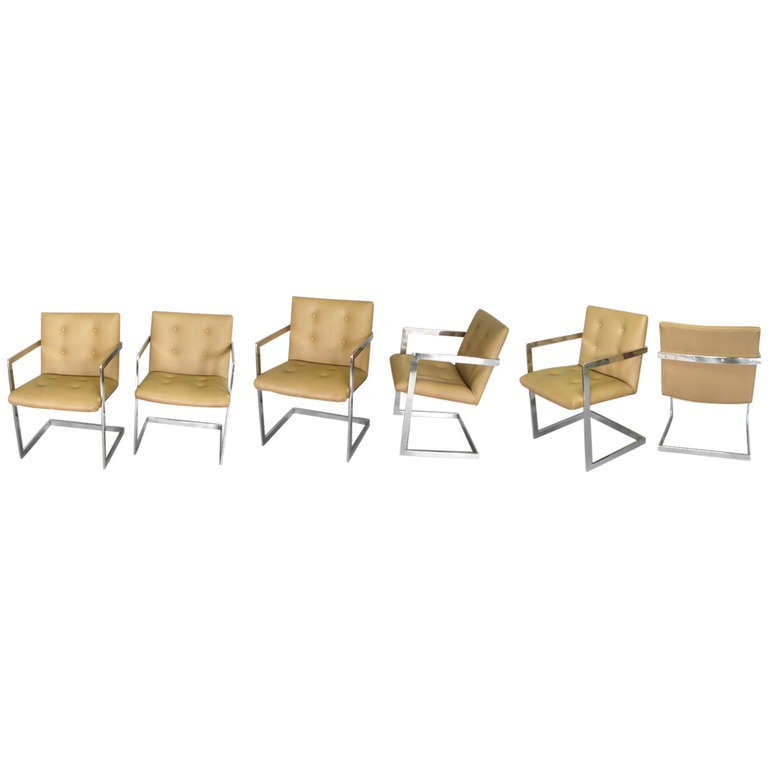 Set of Six Stainless Steel Frame Dining Chairs at 1stDibs