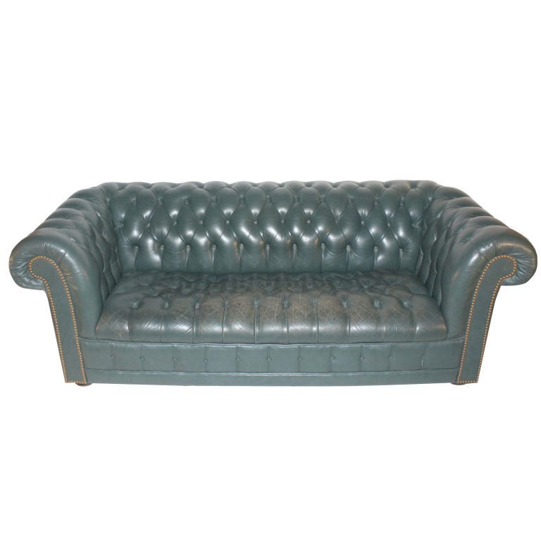 Leather Chesterfield Tuxedo Box Style Sofa at 1stDibs