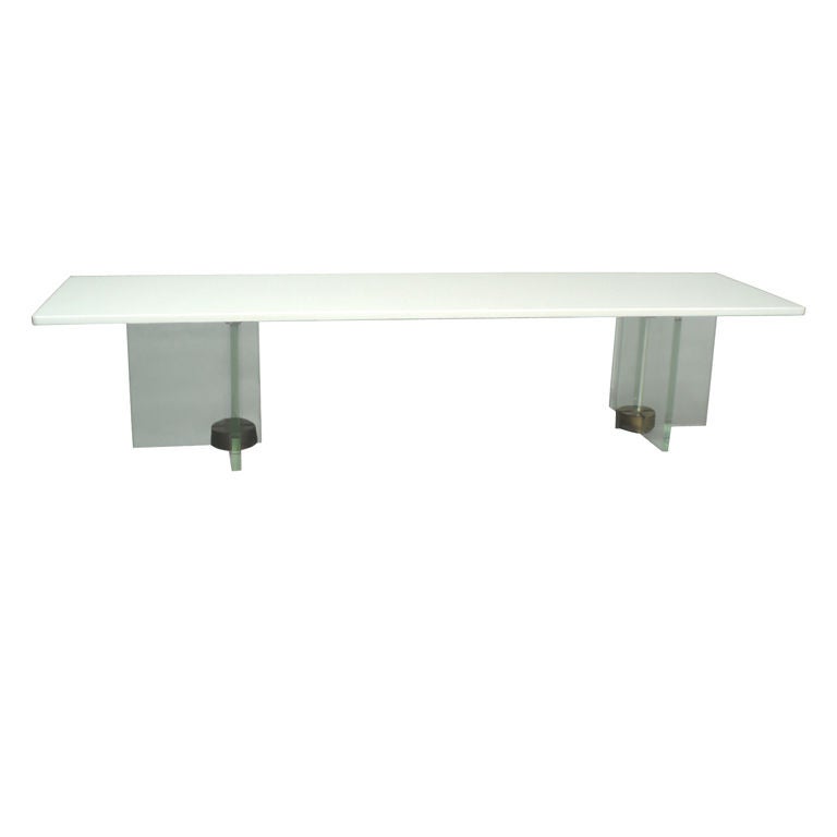 White Vitrolite Glass Top on Cruciform Glass Base Cocktail Table at 1stDibs