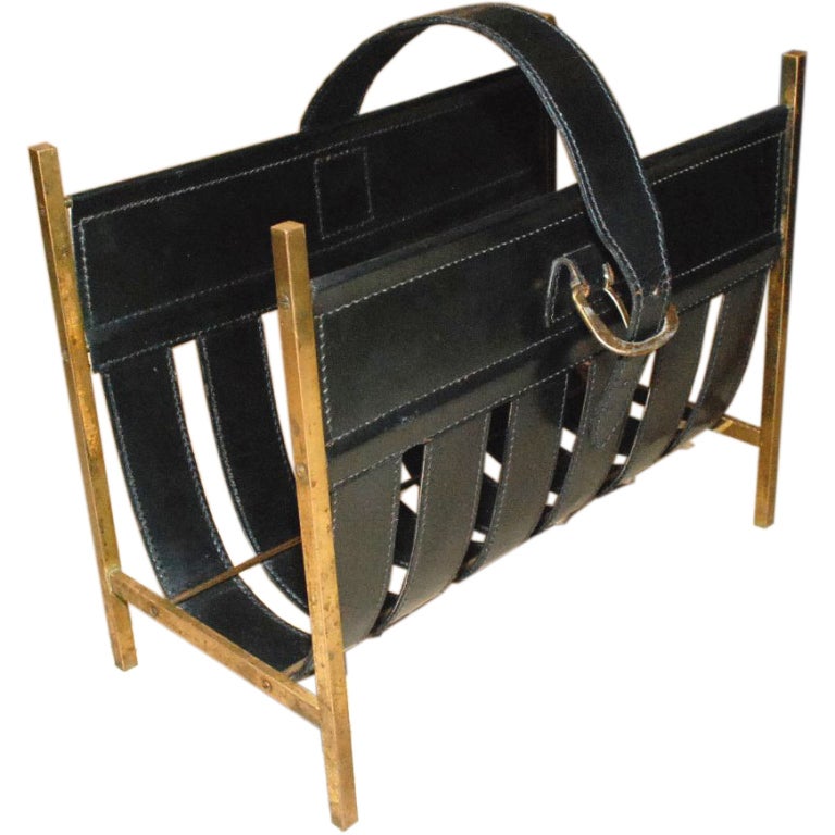 1950's Leather Magazine Rack By: Jacques Adnet. For Sale at 1stDibs