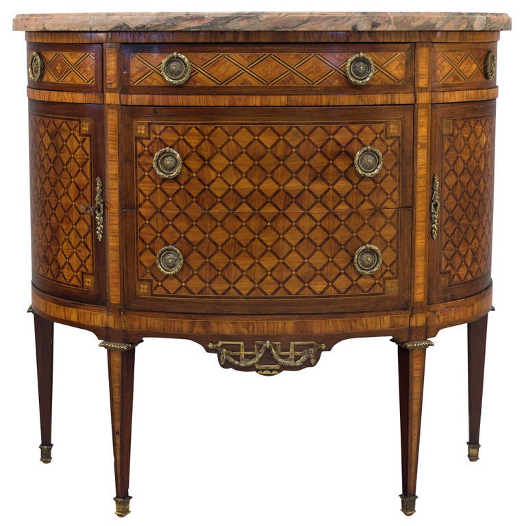 19th c. Louis XVI Style Marquetry Demilune Commode or Half Moon Chest ...