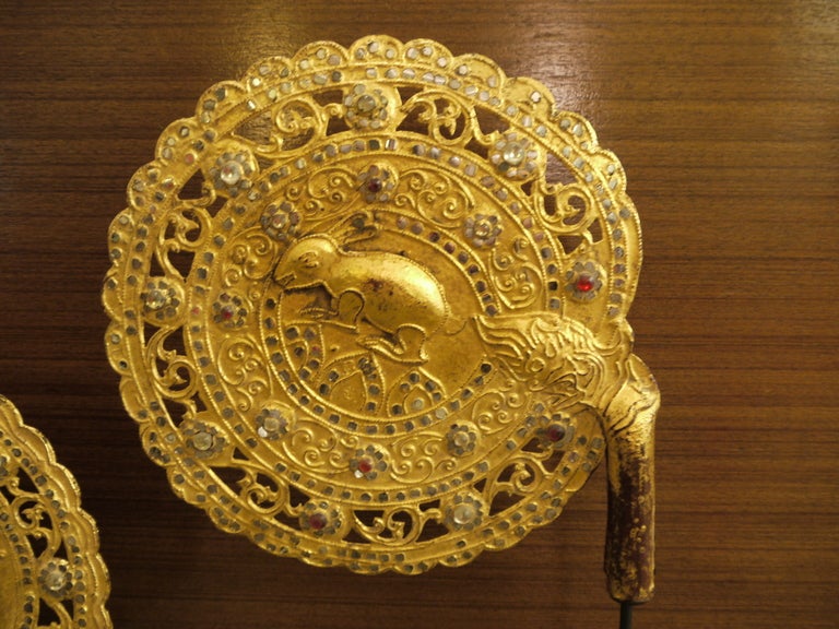 Pair of Burmese Fans on Bases at 1stDibs