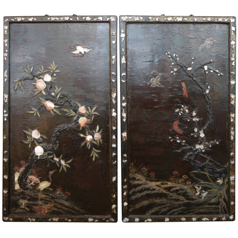 Antique Chinese Lacquered Panels at 1stDibs