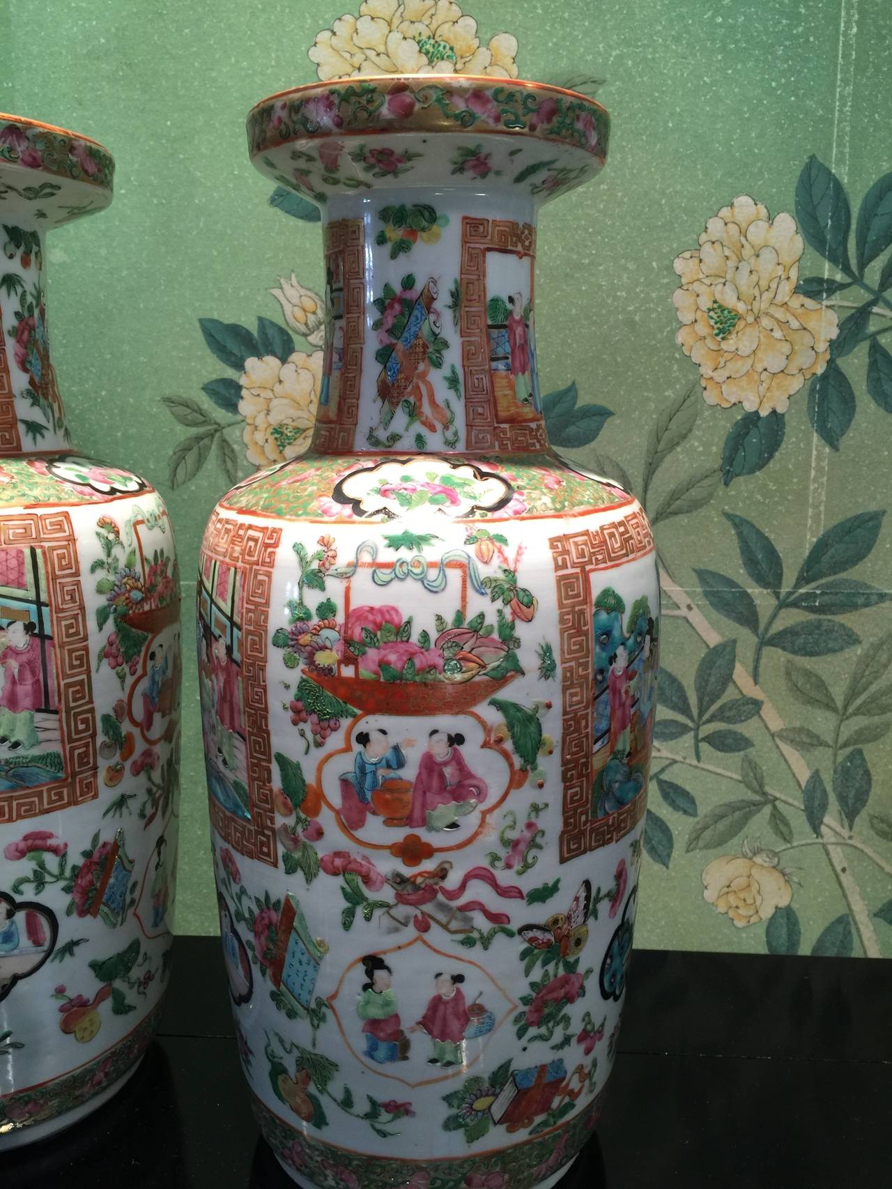 Pair of 19th Century, Chinese Rose Medallion Vases For Sale at 1stDibs ...