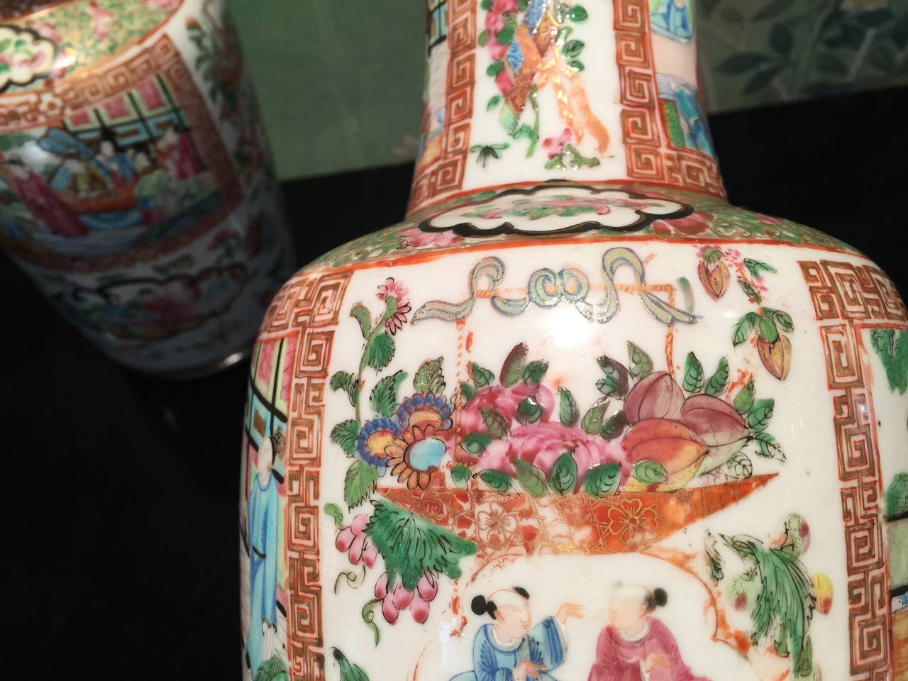 Pair of 19th Century, Chinese Rose Medallion Vases For Sale at 1stDibs ...