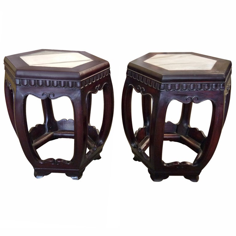 Pair of Antique Chinese Wooden Stools For Sale at 1stDibs