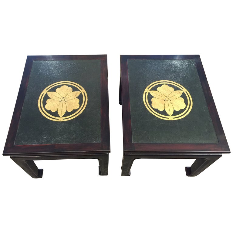 Pair of Lacquer Tables with Leather Tops For Sale at 1stDibs