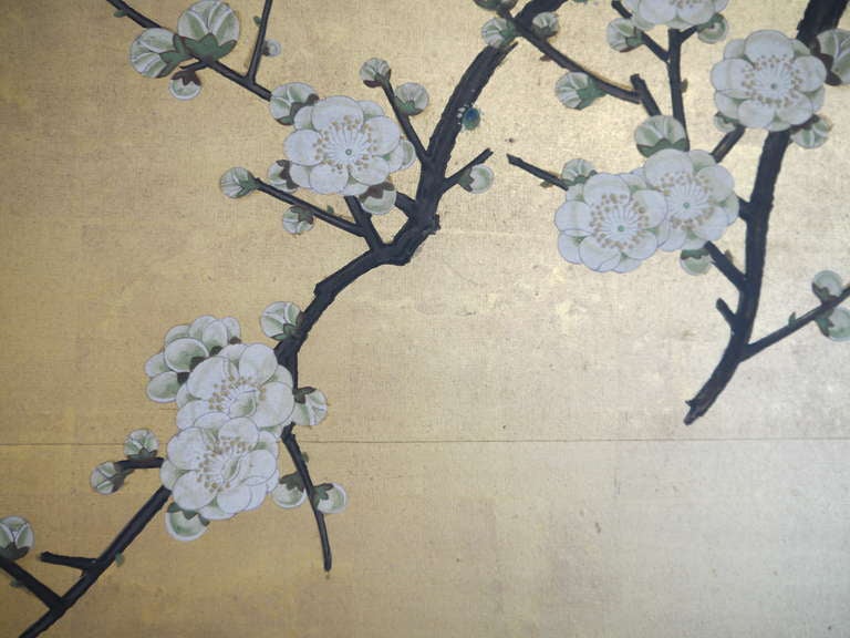 Japanese Screen with Blossoming Tree For Sale at 1stDibs