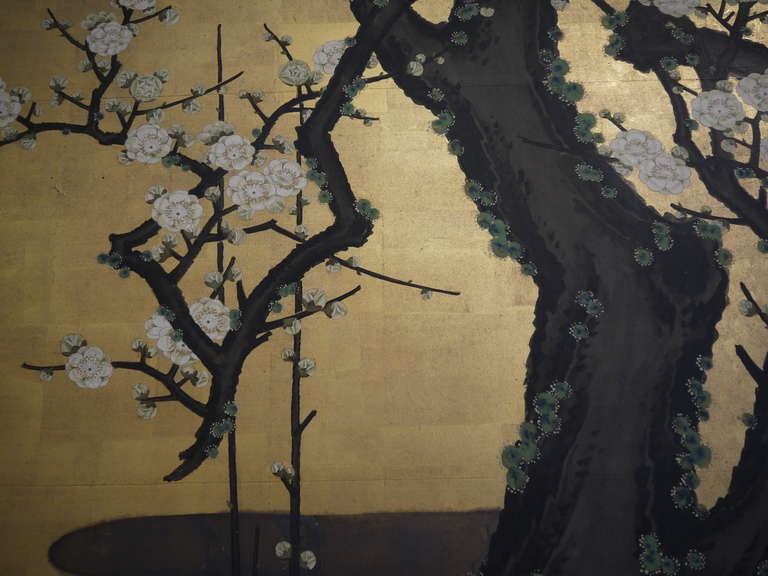 Japanese Screen with Blossoming Tree For Sale at 1stDibs
