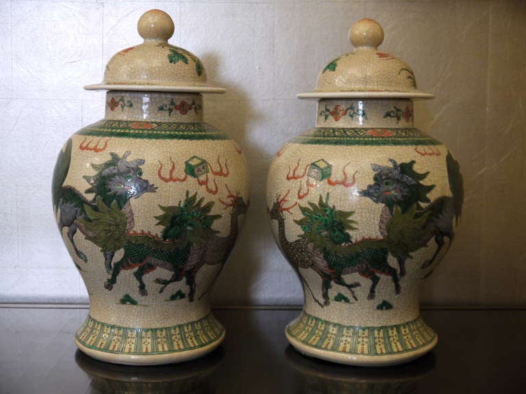 Large Pair of Chinese Temple Jars at 1stDibs