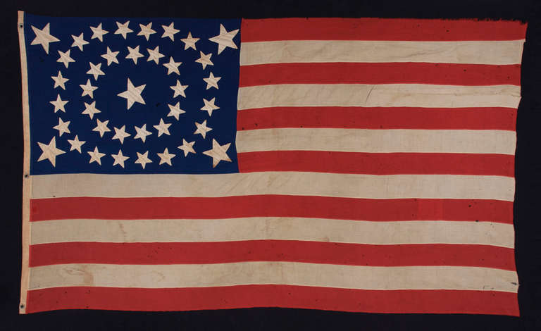 38 Star Flag, In Rare Oval Medallion with a Large Center Star at 1stDibs