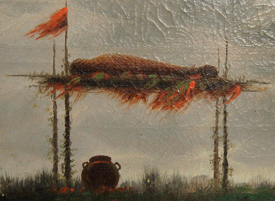 Painting Of A Mourning Indian Next To A Burial Scaffold at 1stDibs