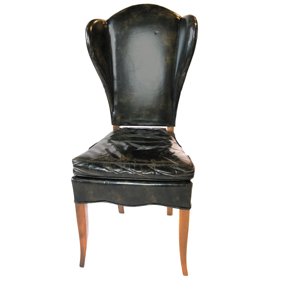 Pair of Black Leather Wingback Chairs at 1stDibs